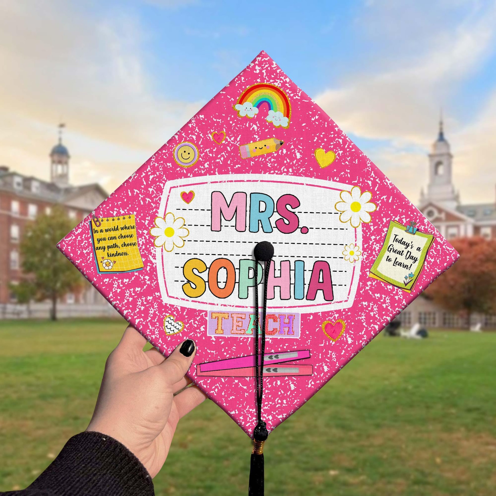 Custom Teacher Graduation Cap Topper, Colorful Teacher Graduation Cap ...