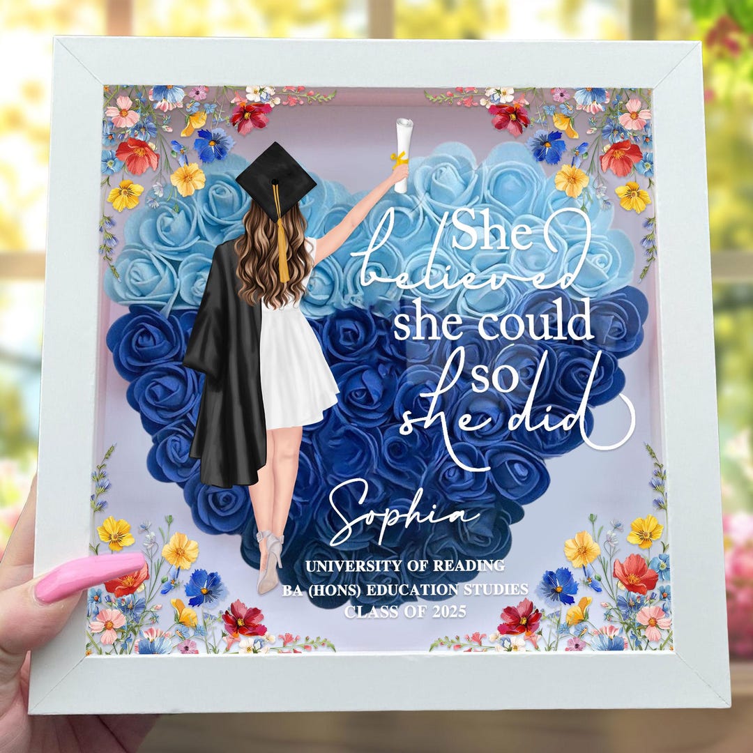 Personalized Congrats Graduation Flower Shadow Box, She Did It ...