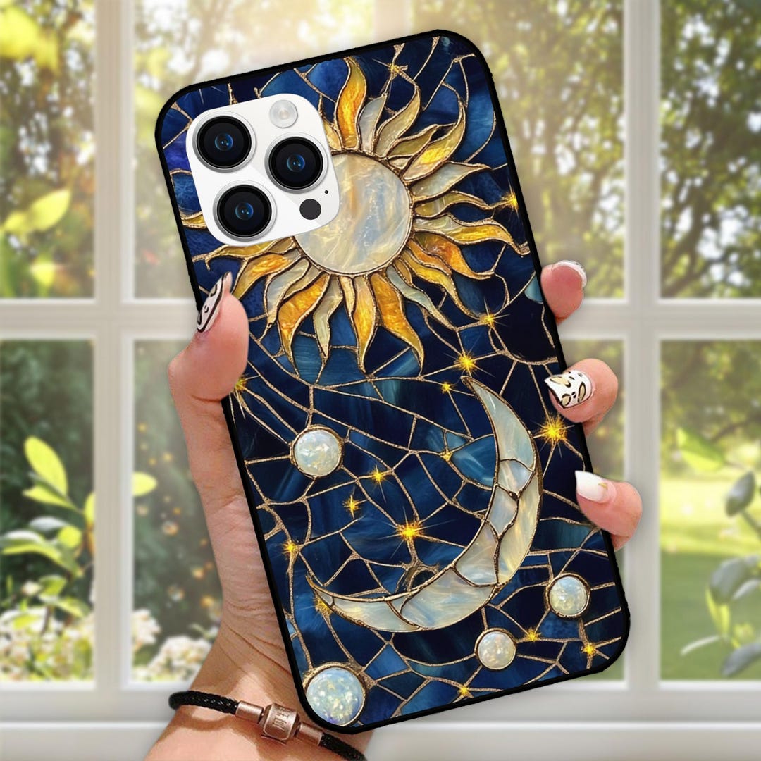 Faux Stained Glass Starry Night Sky Phone Case, the Sun and Moon Phone ...