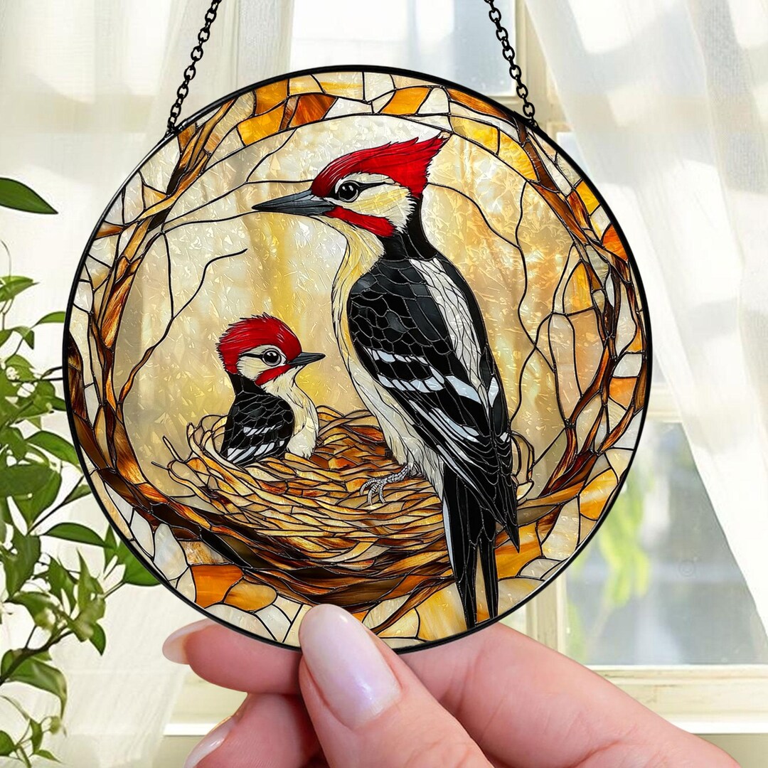 Woodpecker Faux Stained Glass Suncatcher, Woodpecker Keepsake Gift ...