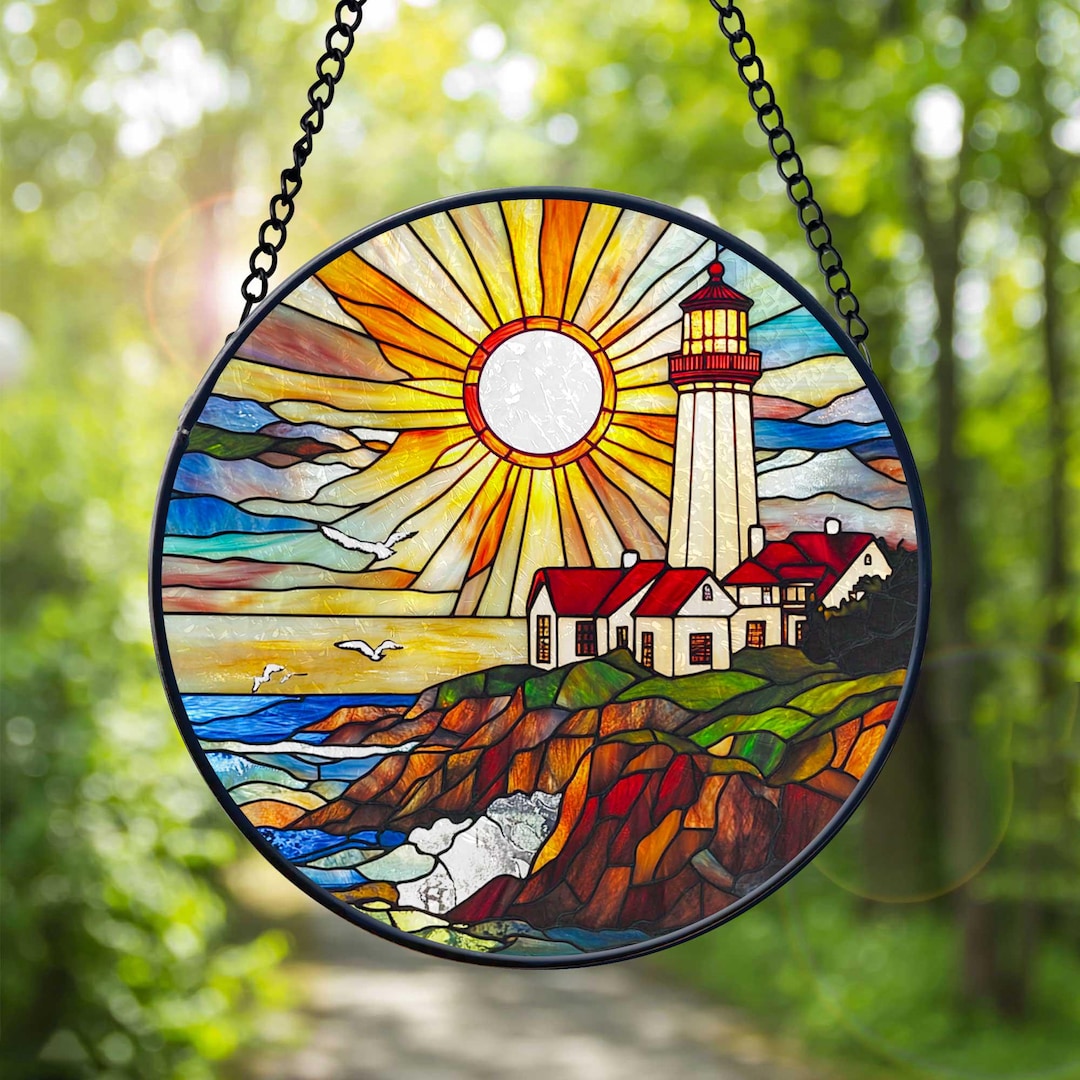 Faux Stained Glass Lighthouses, Lighthouse Suncatcher, Housewarming ...