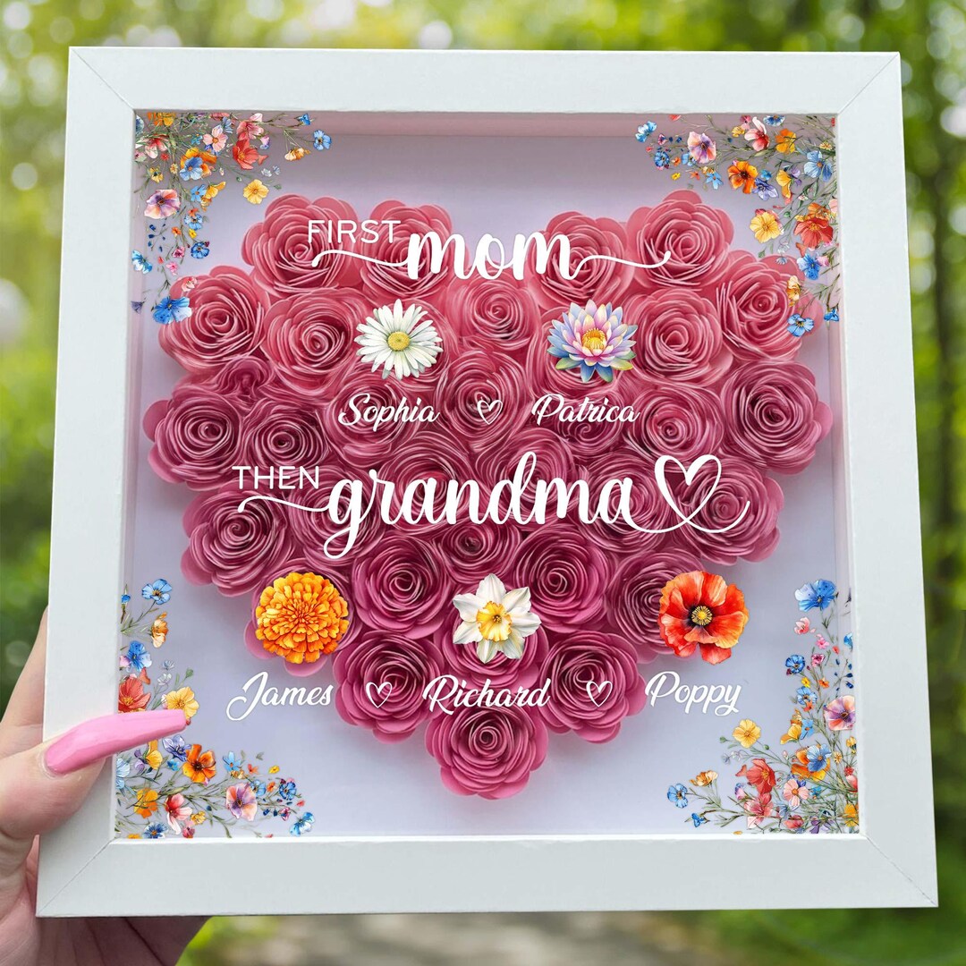 Custom First Mom Now Grandma Flower Shadow Box ,personalized Birth ...