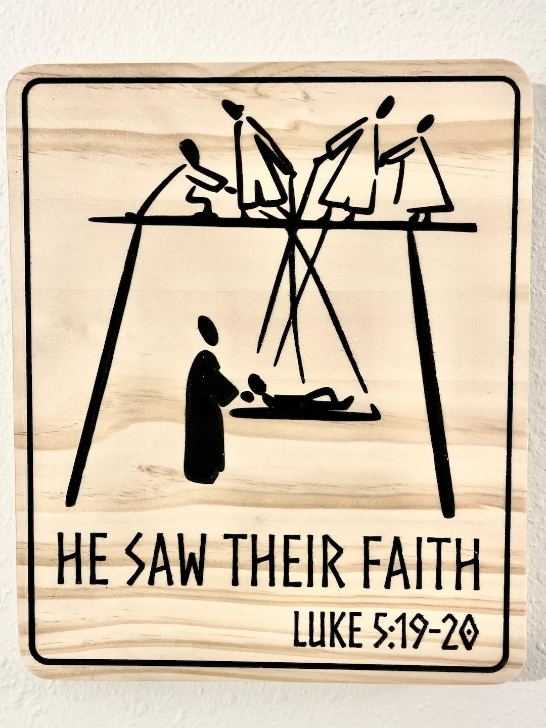 Luke 5:19-20, Wall Décor, Bible Verse Art, "he Saw Their Faith" - Etsy