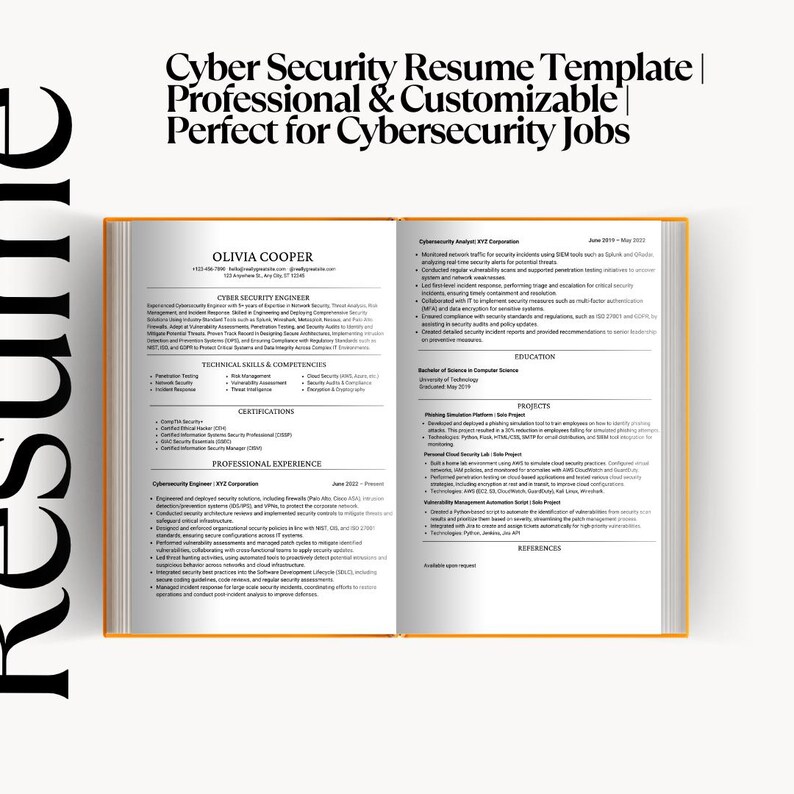 Cyber Security Resume Template | Professional & Customizable | Perfect for Cybersecurity Jobs - Etsy