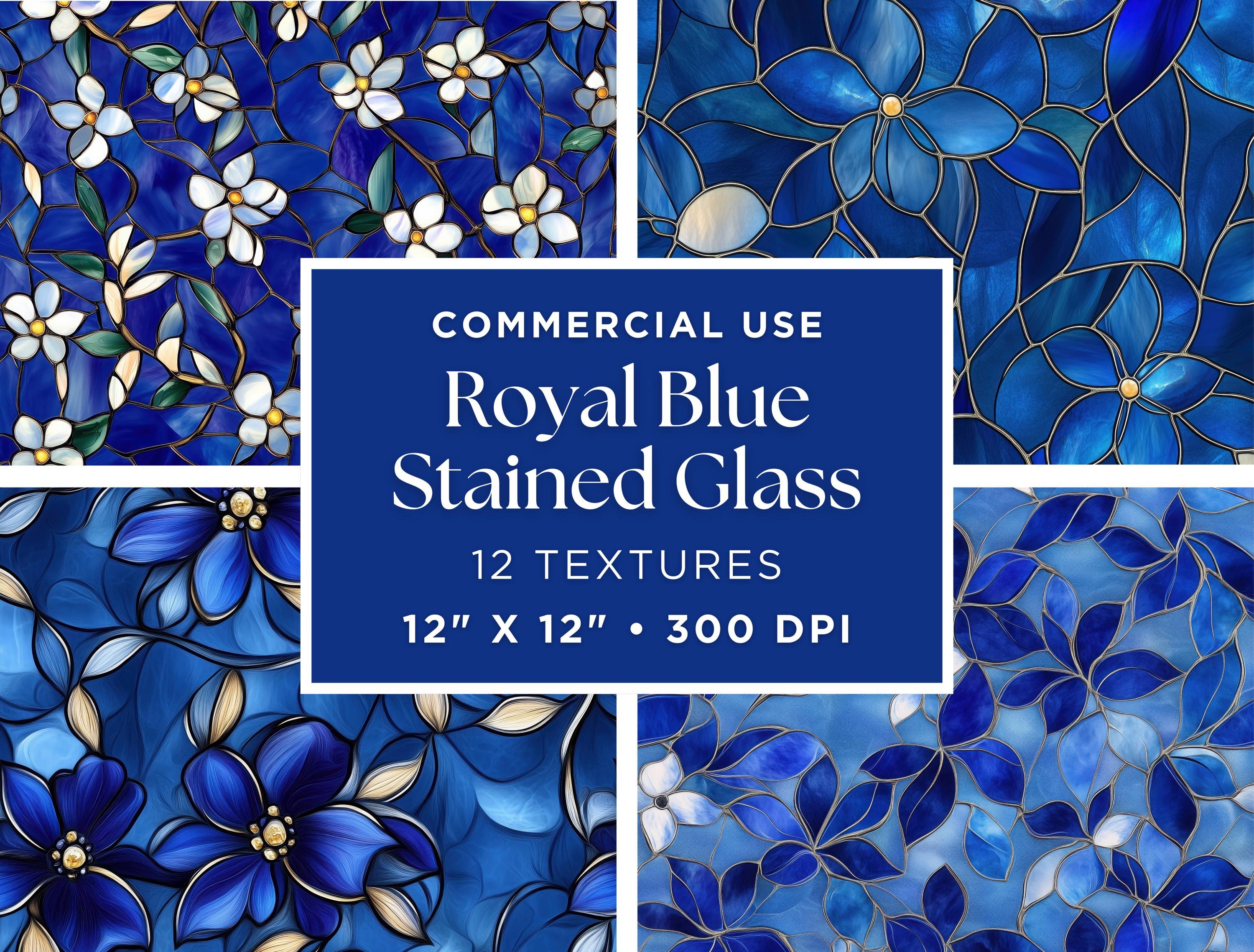 Royal Blue Floral Digital Paper | Royal Blue Stained Glass | Watercolor ...