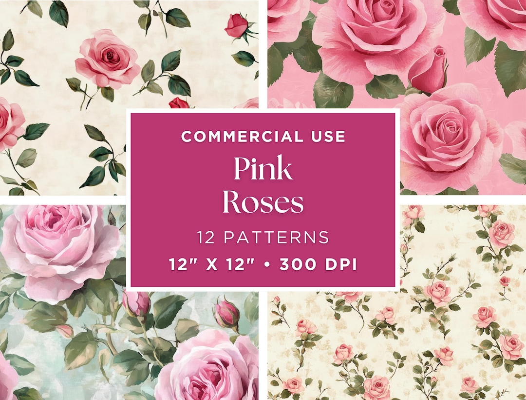 French Pink Roses Digital Paper Pink Rose Scrappy Papers Printable ...