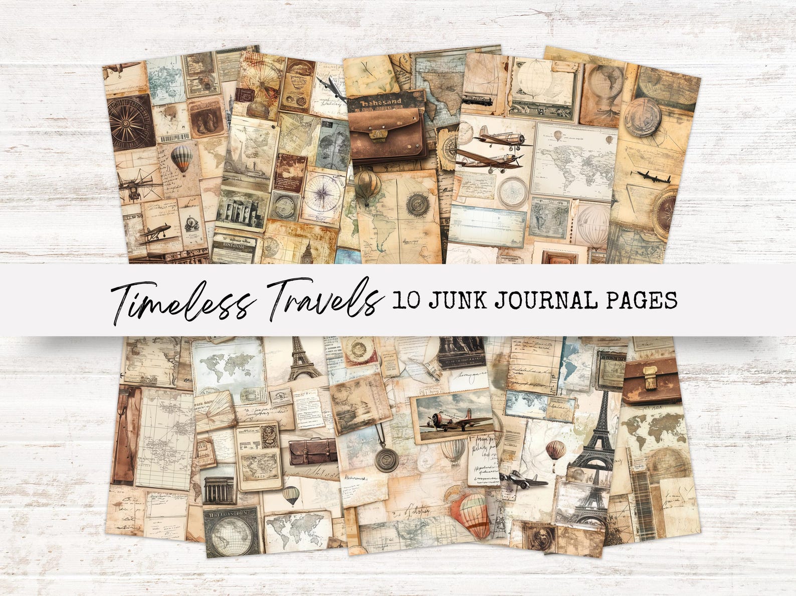 Travel Junk Journal Kit, Printable Ephemera, Vintage Scrapbooking Pages ...