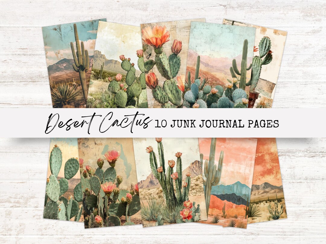 Desert Junk Journal Pages, Vintage Printable Cactus Papers, Digital ...