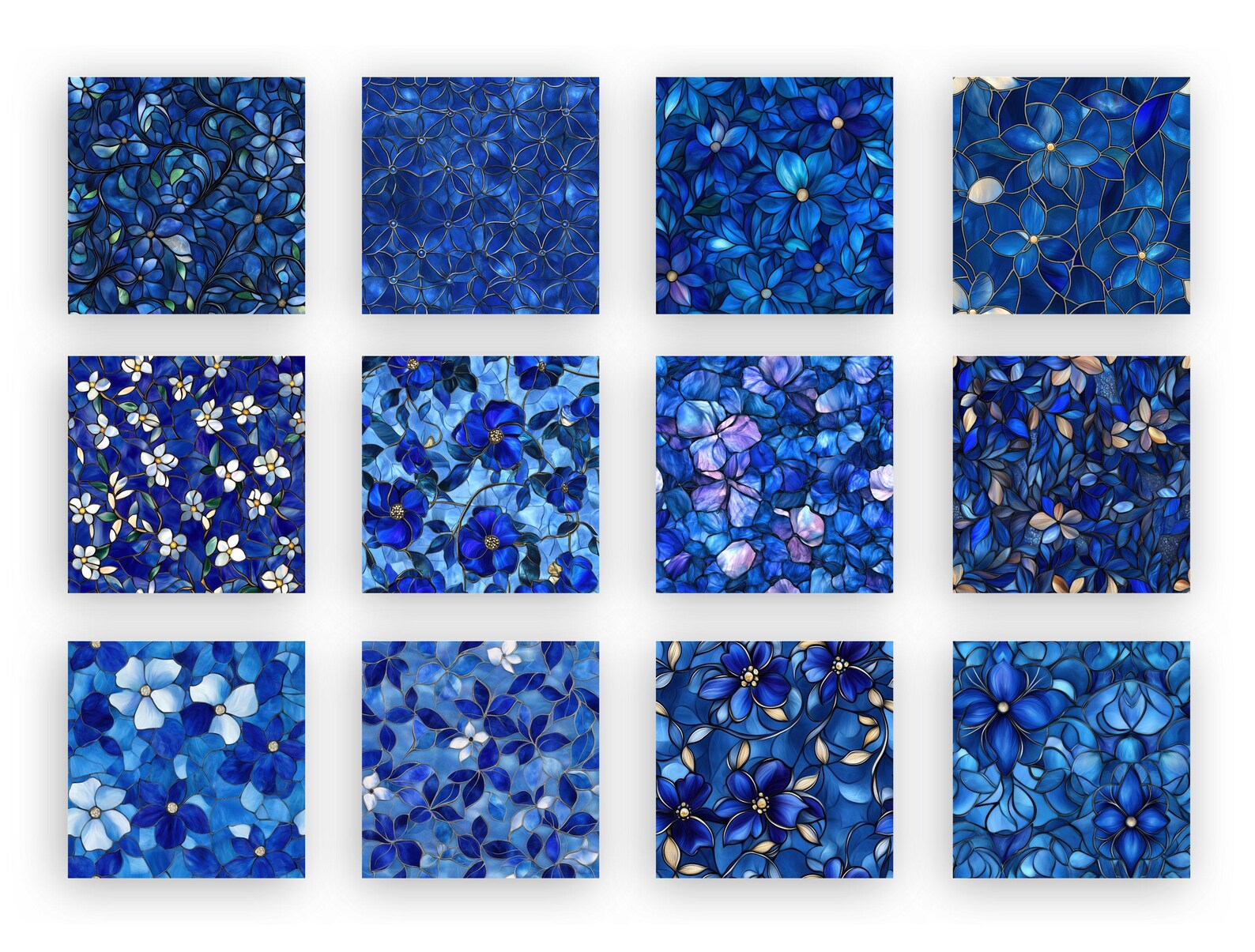 Royal Blue Floral Digital Paper | Royal Blue Stained Glass | Watercolor ...