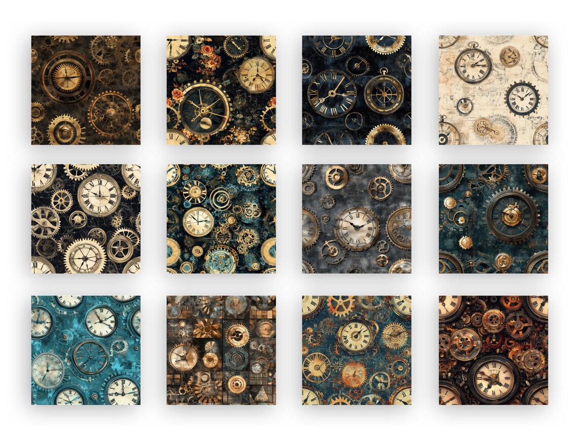 Printable Steampunk Backgrounds Paper | Digital Paper Gears and Clocks ...