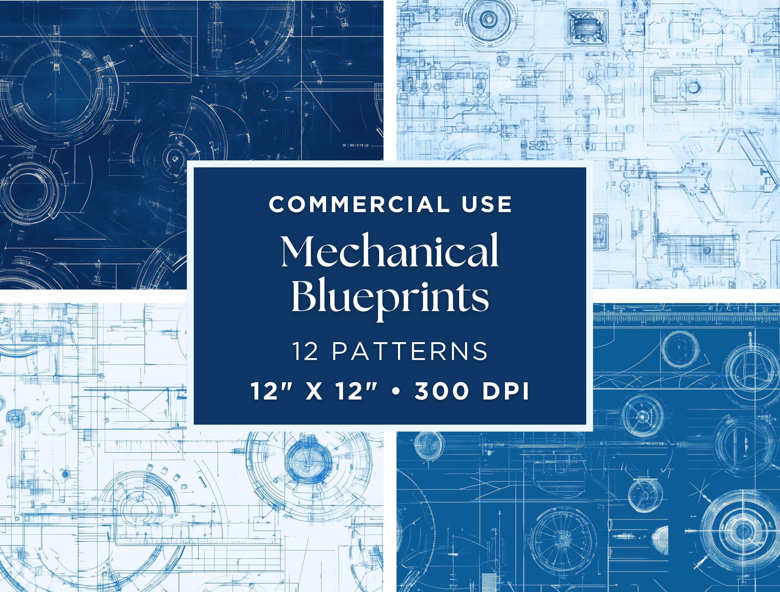Digital Paper Technical Blueprints | Vintage Blueprint Junk Journal ...