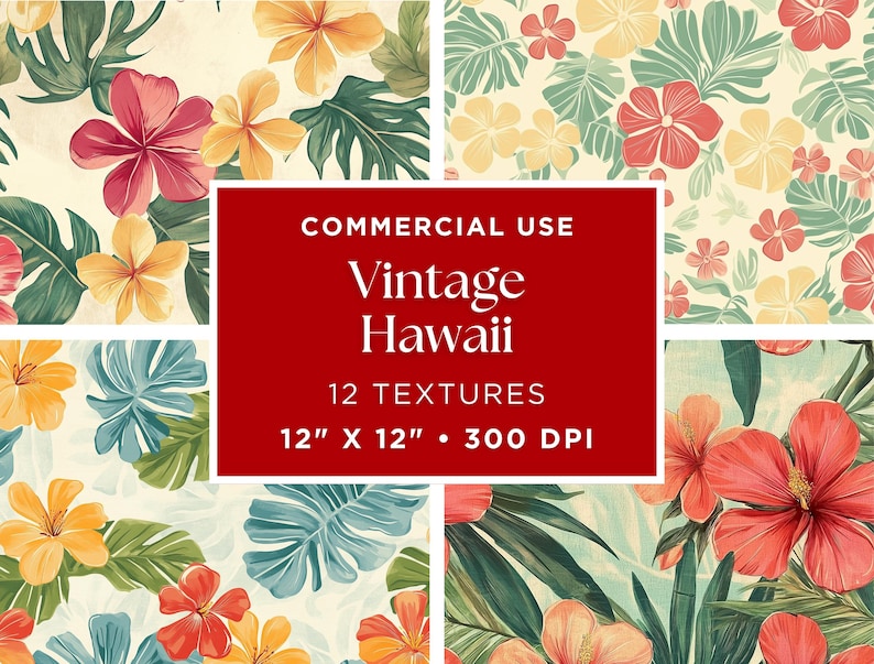 Hawaiian Print Digital Paper Designs, Tropical Seamless Patterns ...