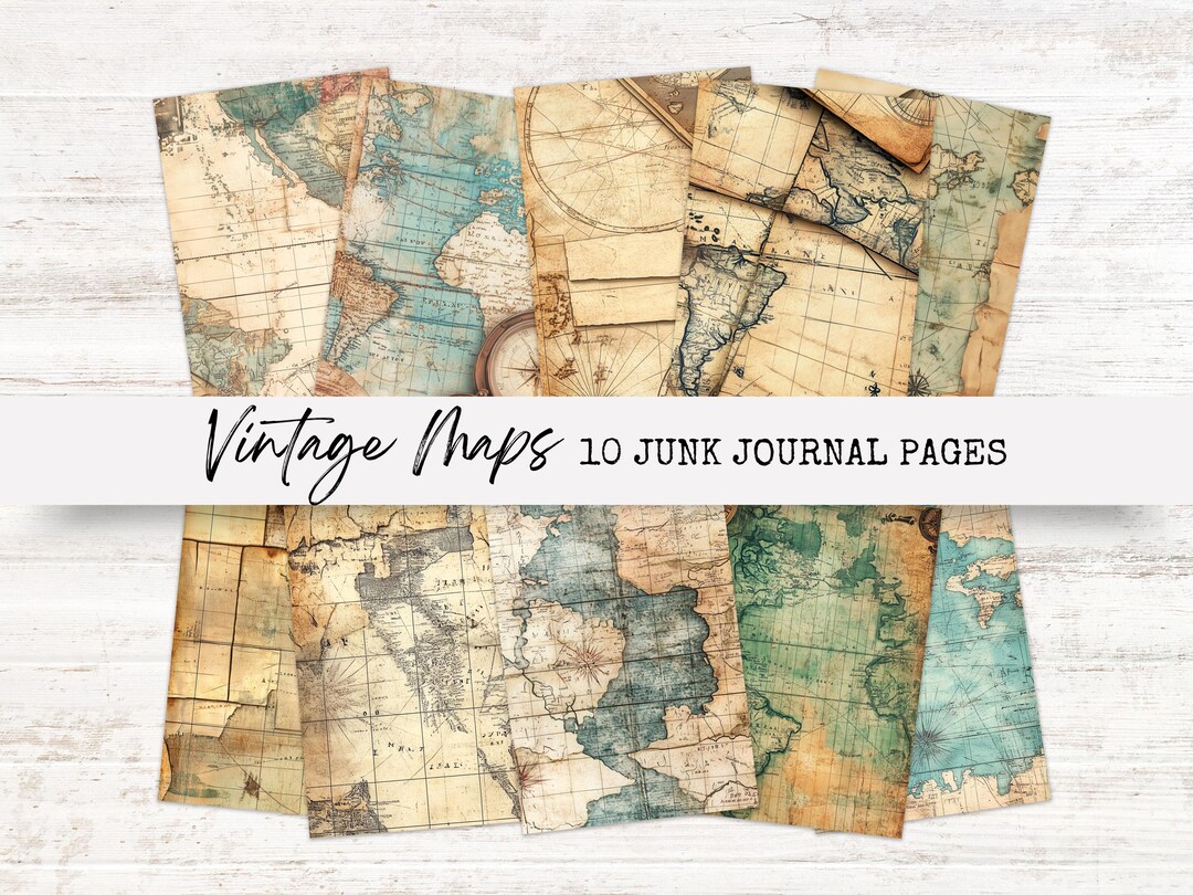 Vintage Map Junk Journal Pages - Printable Antique World Maps - Digital ...