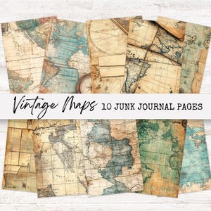 Vintage Map Junk Journal Pages - Printable Antique World Maps - Digital ...