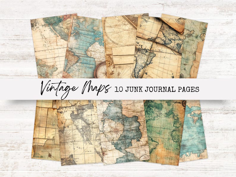 Vintage Map Junk Journal Pages - Printable Antique World Maps - Digital ...