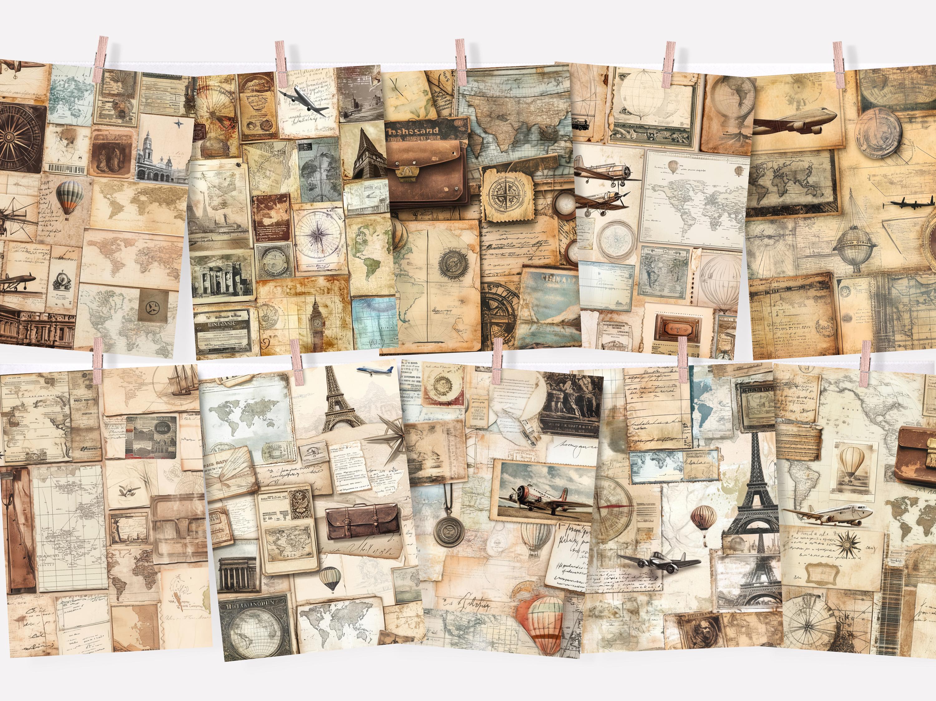 Travel Junk Journal Kit, Printable Ephemera, Vintage Scrapbooking Pages ...