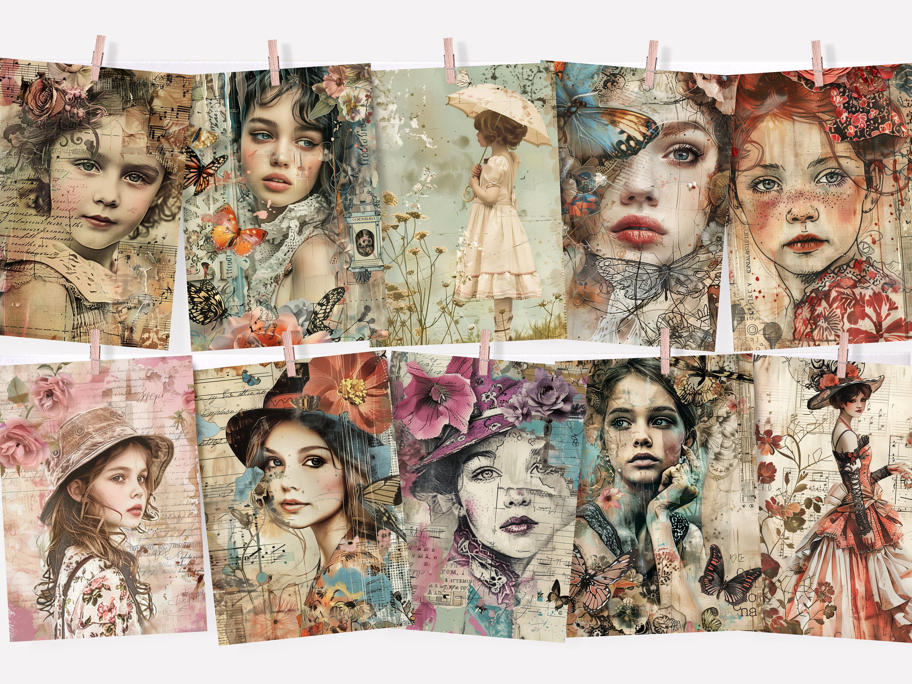 Whimsical Girls Junk Journal Pages, Digital Collage Kit, Printable ...