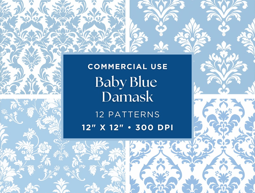 Digital Paper Baby Blue Damask | Printable Damask | Commercial Use ...