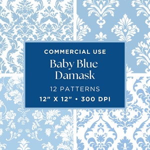 Digital Paper Baby Blue Damask | Printable Damask | Commercial Use ...