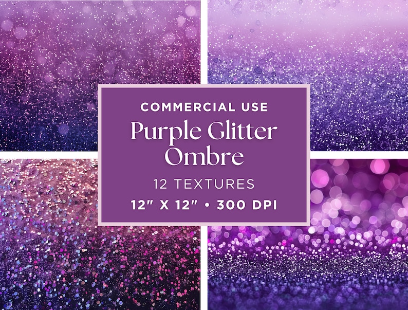 Chunky Glitter Digital Paper, Purple Glitter Ombre Texture Clipart ...