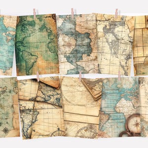 Vintage Map Junk Journal Pages - Printable Antique World Maps - Digital ...