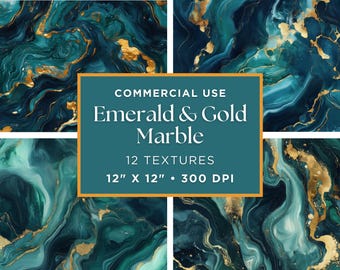 Emerald Green and Gold Agate Digital Paper - Seamless Backgrounds for ...