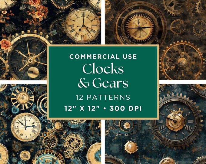 Printable Steampunk Backgrounds Paper | Digital Paper Gears and Clocks ...
