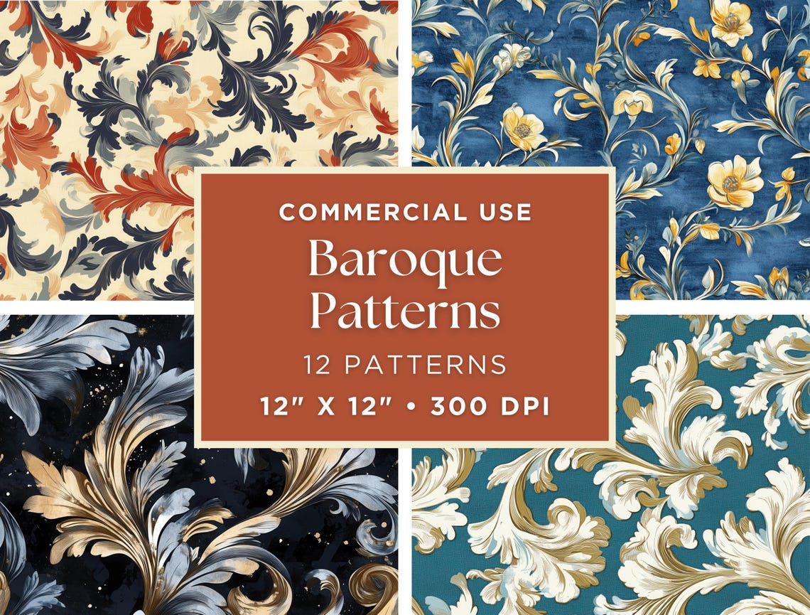 Seamless Printable Baroque Papers | Commercial Use | Seamless Patterns ...