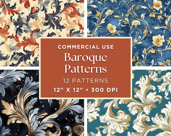 Seamless Printable Baroque Papers | Commercial Use | Seamless Patterns ...