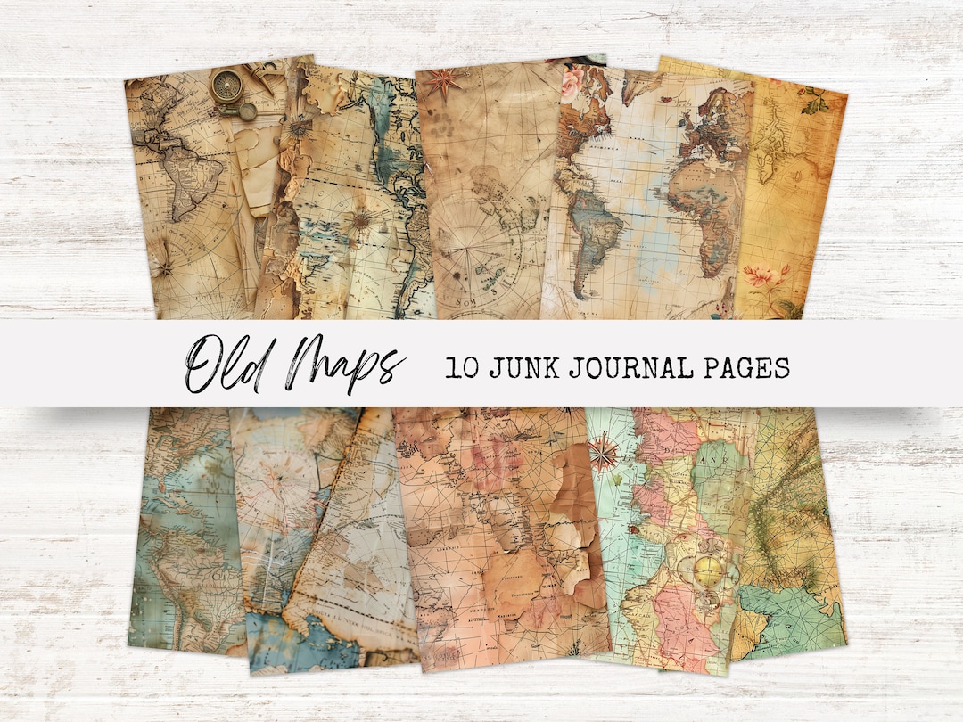 Vintage Map Junk Journal Pages - Printable Antique World Maps - Digital ...