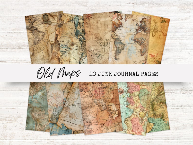 Vintage Map Junk Journal Pages - Printable Antique World Maps - Digital ...