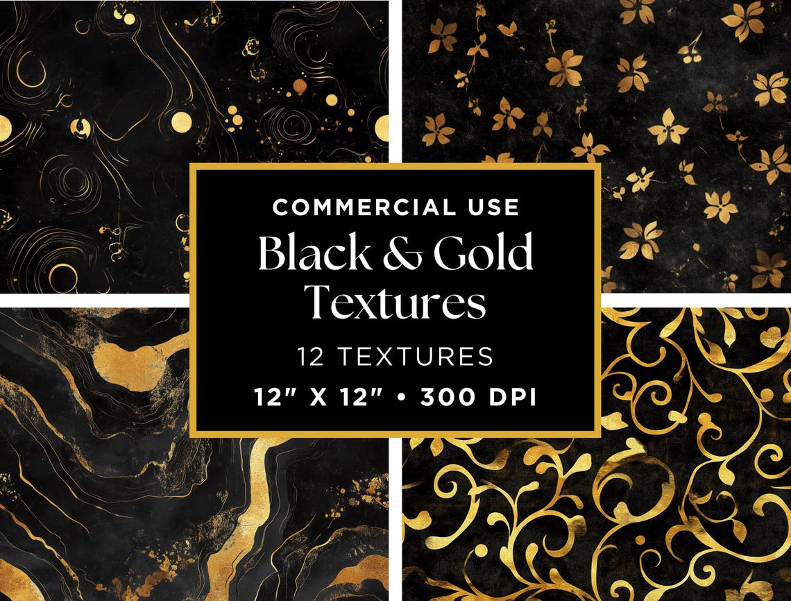Glitz Glamour Digital Paper | Black Gold Texture Papers | Paper Pack ...