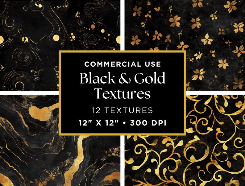Glitz Glamour Digital Paper | Black Gold Texture Papers | Paper Pack ...