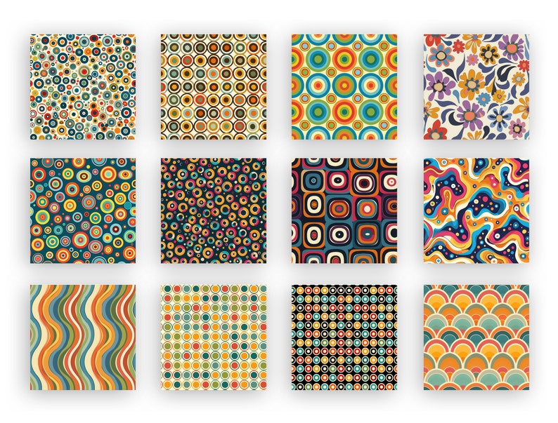 Retro Groovy Digital Papers | Retro Patterns | Commercial Use ...