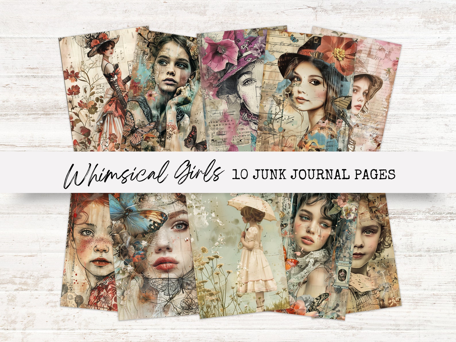Whimsical Girls Junk Journal Pages, Digital Collage Kit, Printable ...