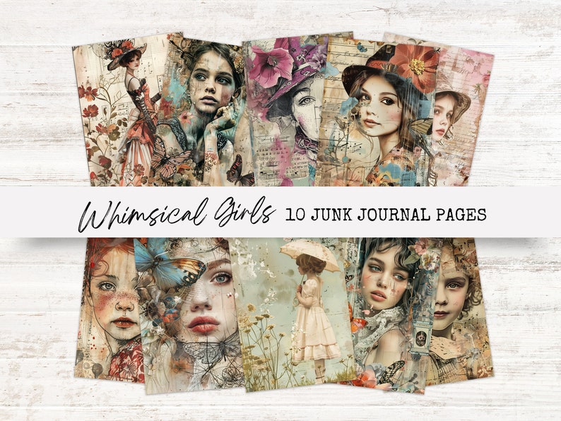 Whimsical Girls Junk Journal Pages, Digital Collage Kit, Printable ...