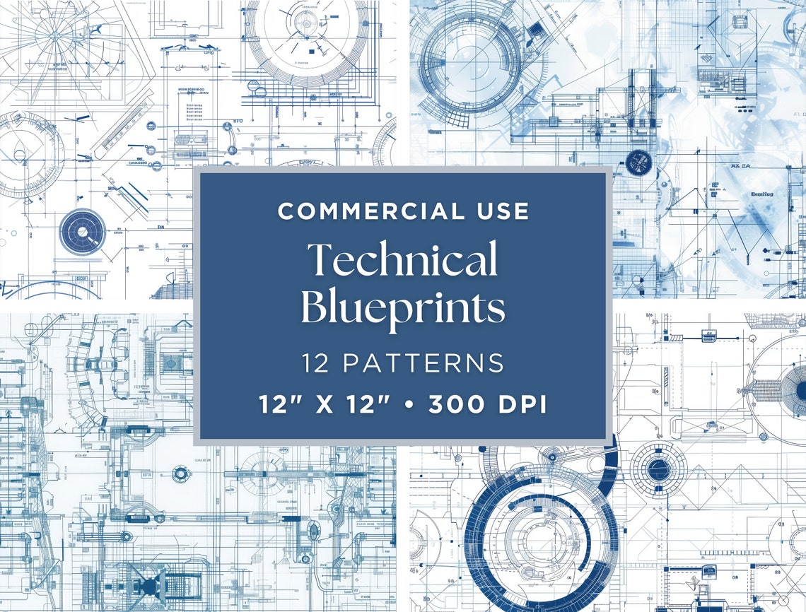 Digital Paper Technical Blueprints | Vintage Blueprint Junk Journal ...