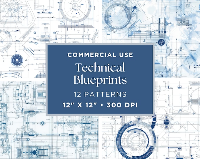 Digital Paper Technical Blueprints | Vintage Blueprint Junk Journal ...