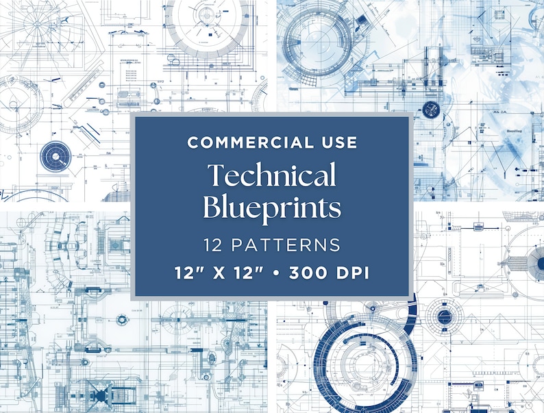 Digital Paper Technical Blueprints | Vintage Blueprint Junk Journal ...