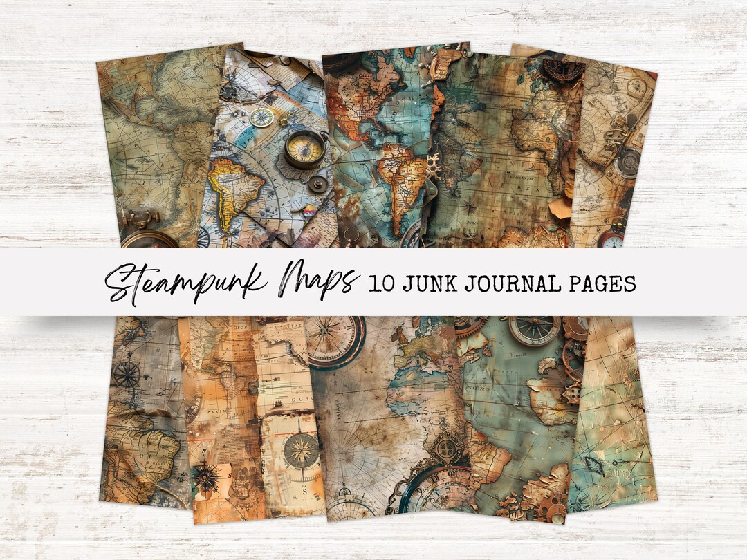 Steampunk Map Junk Journal | Digital Junk Journal | Printable Paper ...
