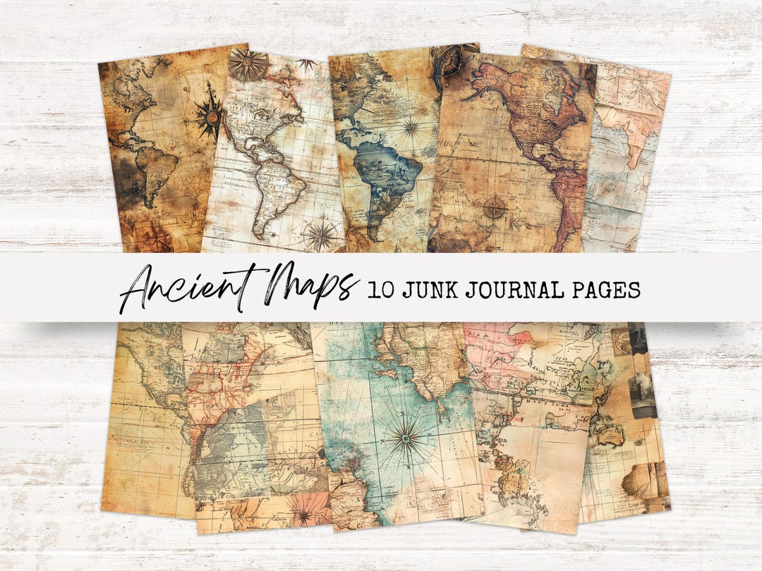 Vintage Antique Map Junk Journal Pages - Printable Ephemera - Stained ...