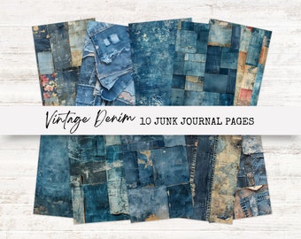 Vintage Denim Junk Journal - Digital Collage Kit - Scrapbook Paper ...