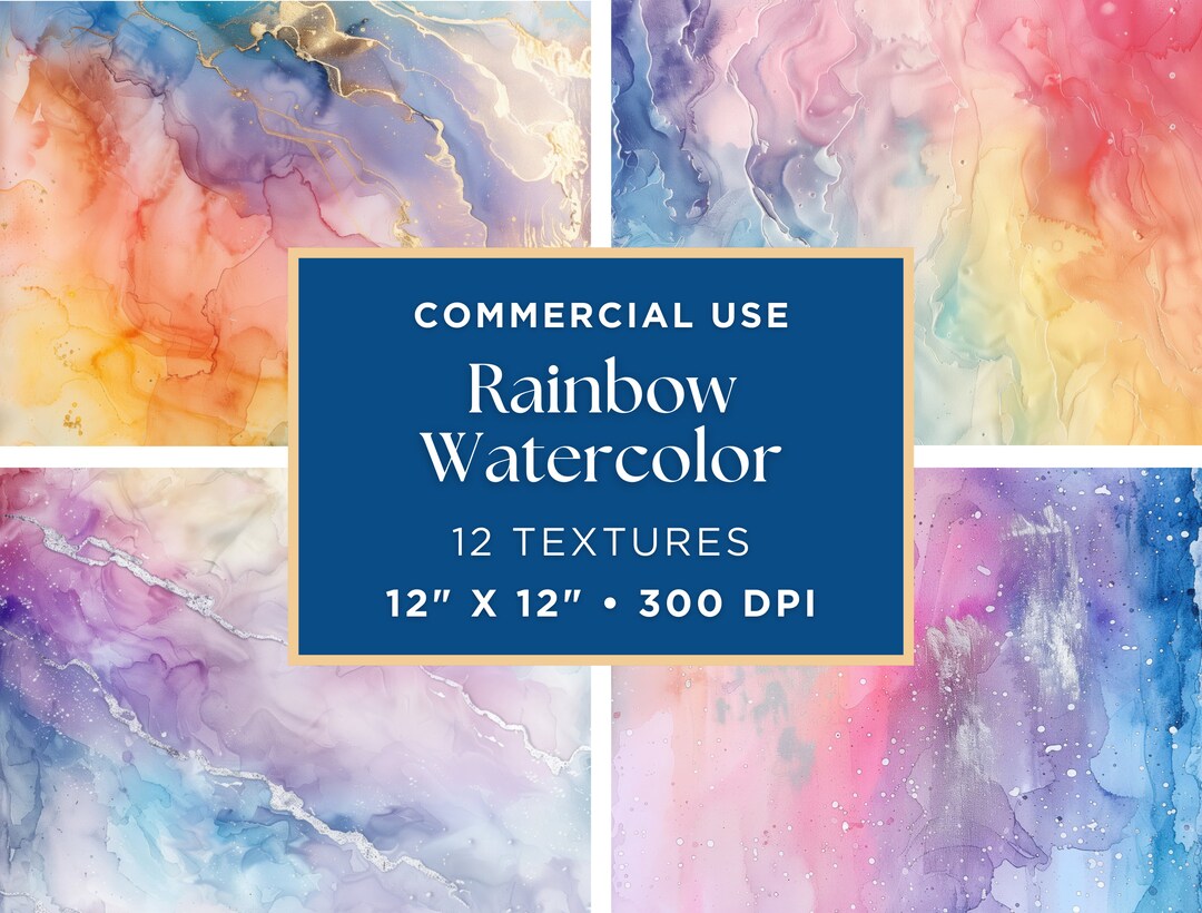 Watercolor Digital Paper Rainbow Colors Gradient, Pink, Purple, Blue ...