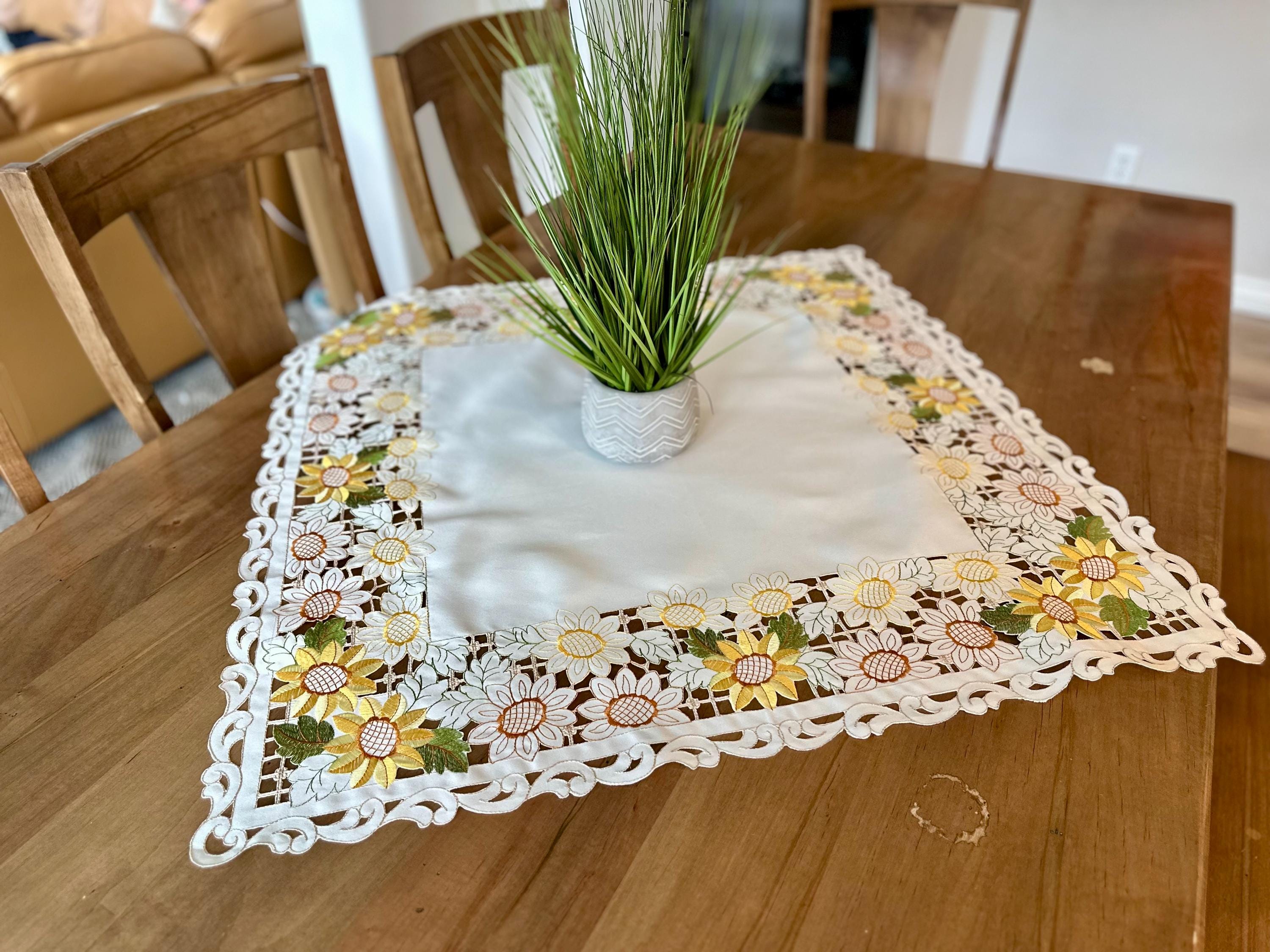 Embroidered Sunflower Table Runner: Cream Cutwork Linens - Etsy
