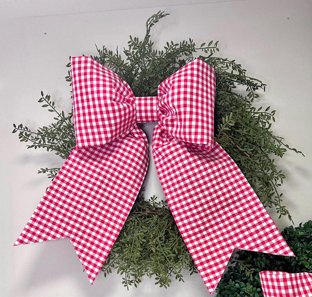 Red Gingham Fabric Bow: Handmade Patriotic Wreath Decor - Etsy