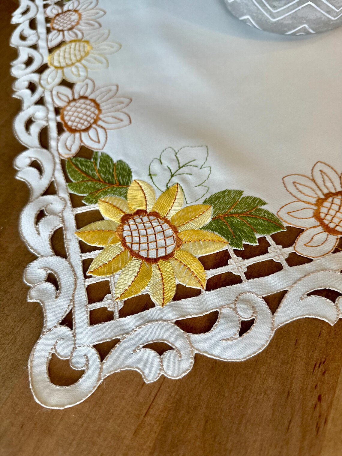Embroidered Sunflower Table Runner: Cream Cutwork Linens - Etsy