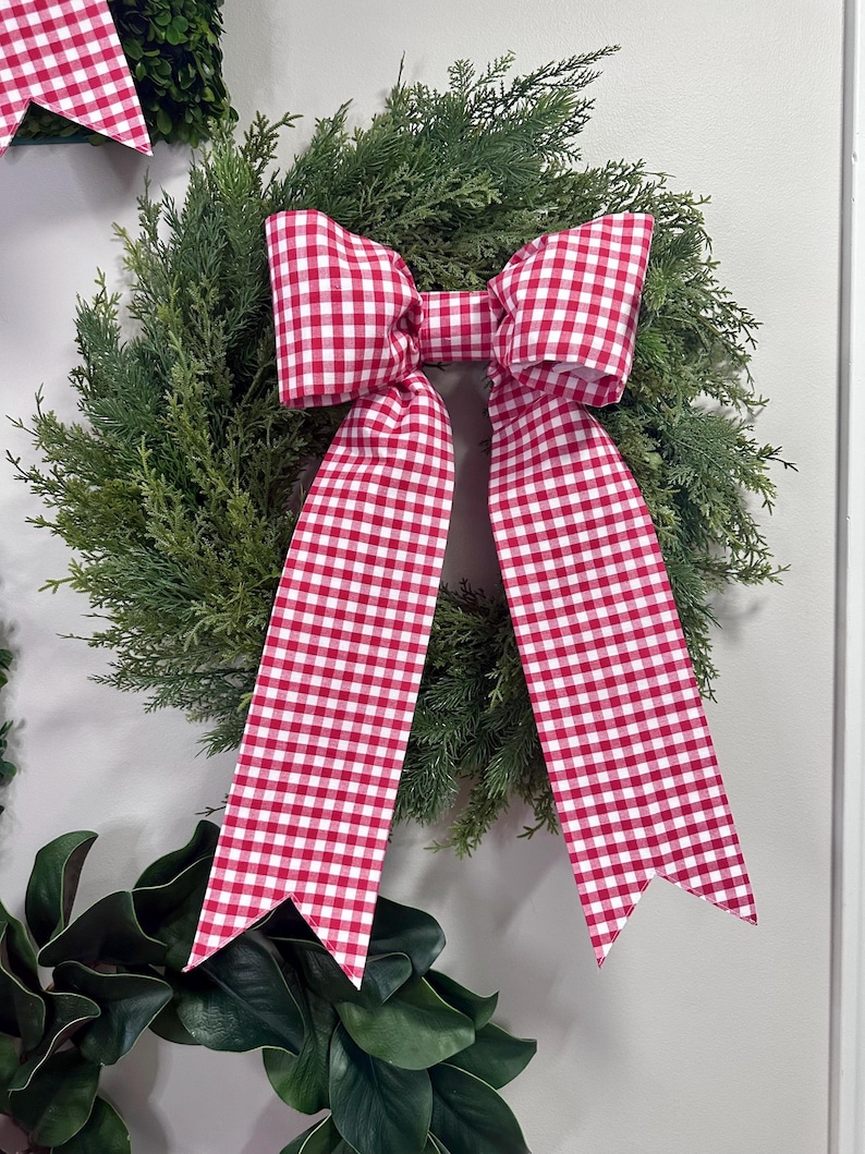 Red Gingham Fabric Bow for Wreaths, Doors and Decor. Additional Size ...