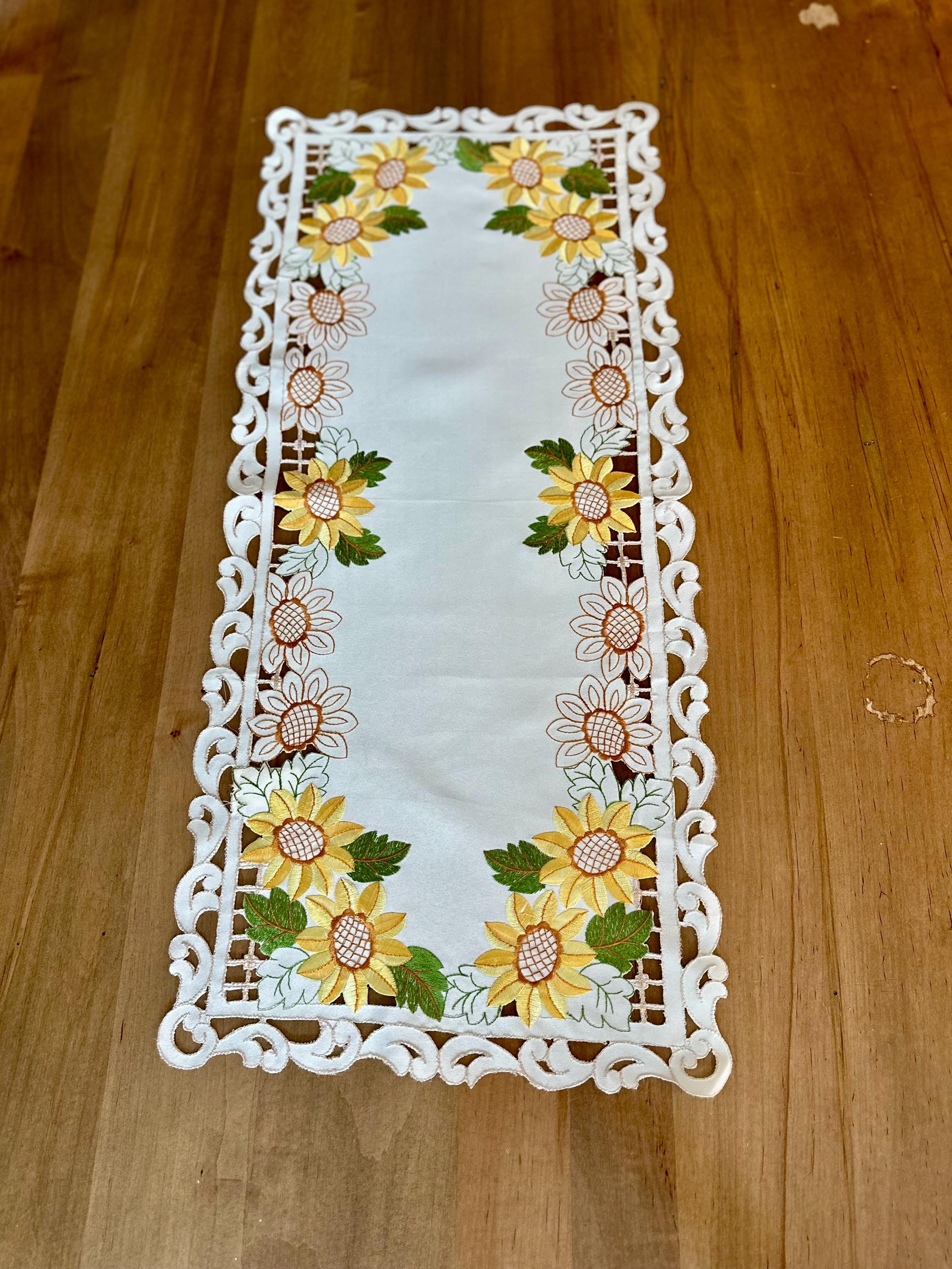 Embroidered Sunflower Table Runner: Cream Cutwork Linens - Etsy