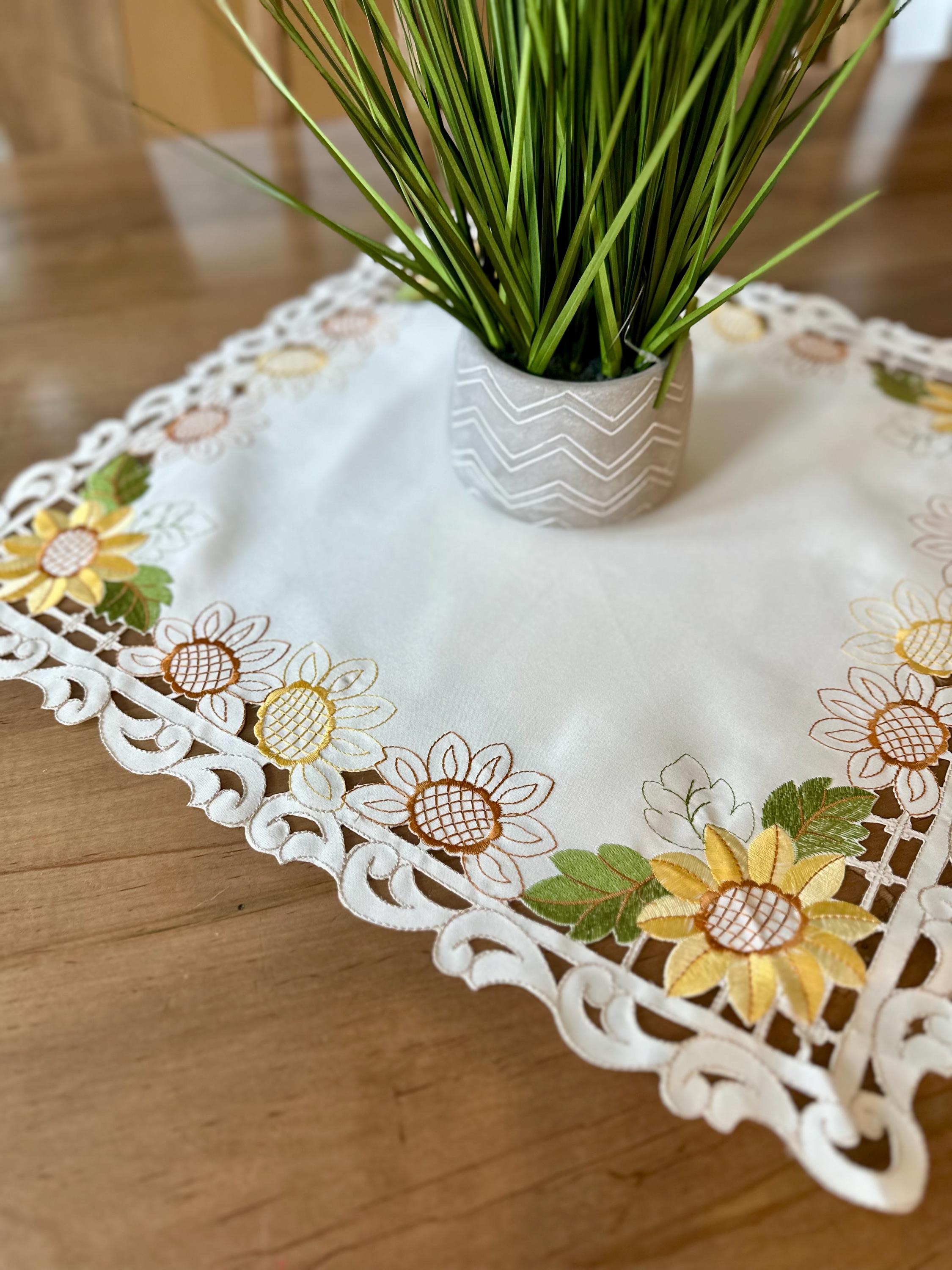 Embroidered Sunflower Table Runner: Cream Cutwork Linens - Etsy