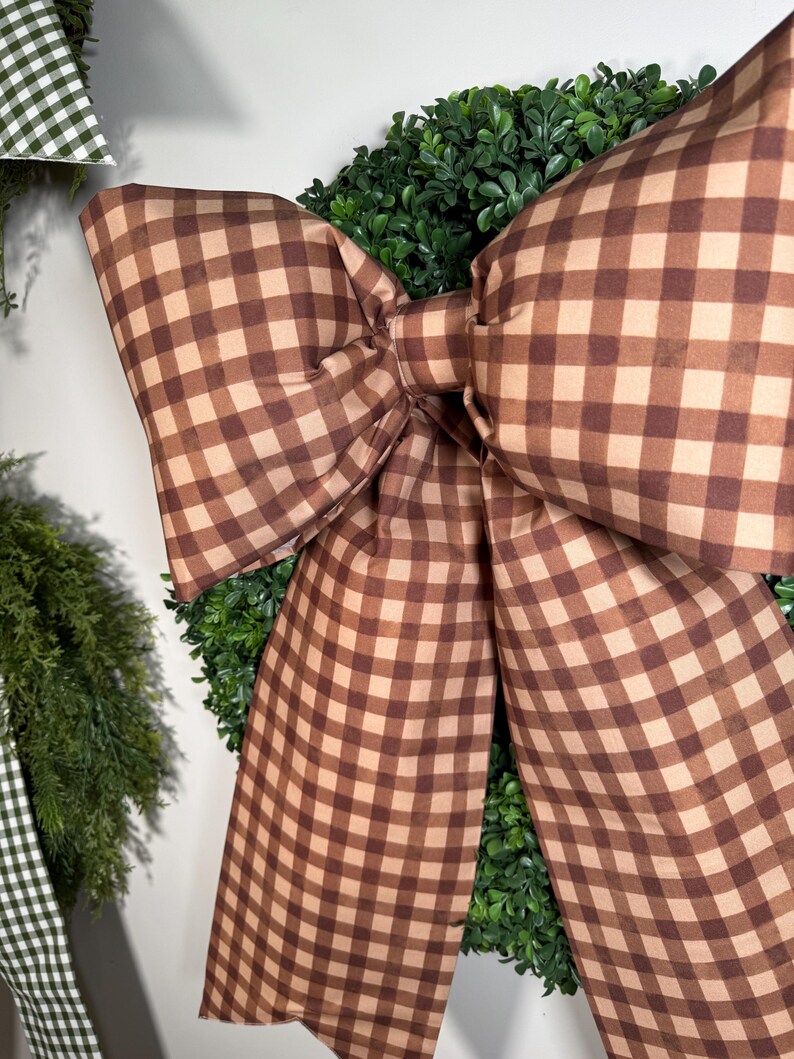 Handmade Brown Gingham Bow: Farmhouse Fall Wreath Decor - Etsy